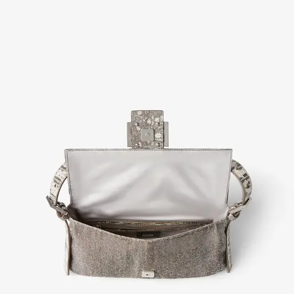 Fendi Baguette® 26424 Silver Organza Bag With Bead Embroidery